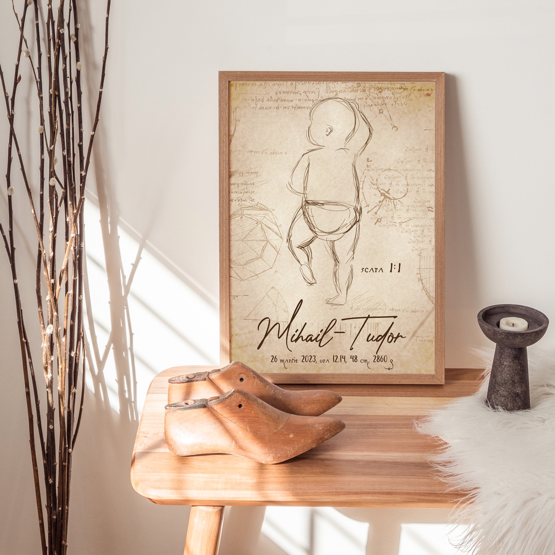 Vintage Sketch Birth Poster tablou personalizat